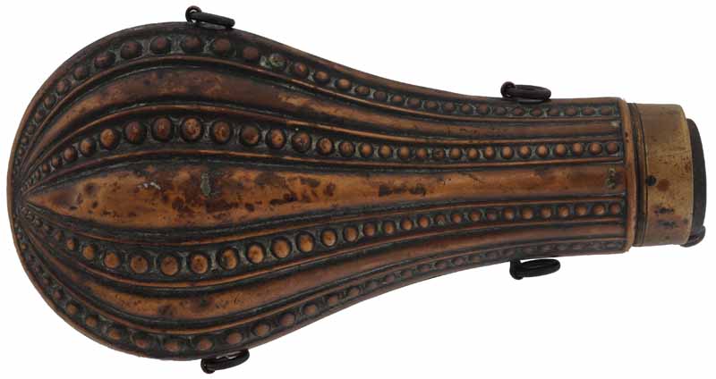 Antique Powder Flask, 6-1/2", fluted and beaded design, open seams on ...